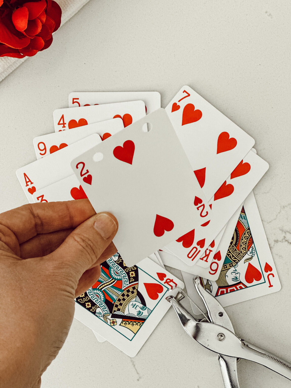 DIY Valentine Heart Playing Card Garland With Ribbon
