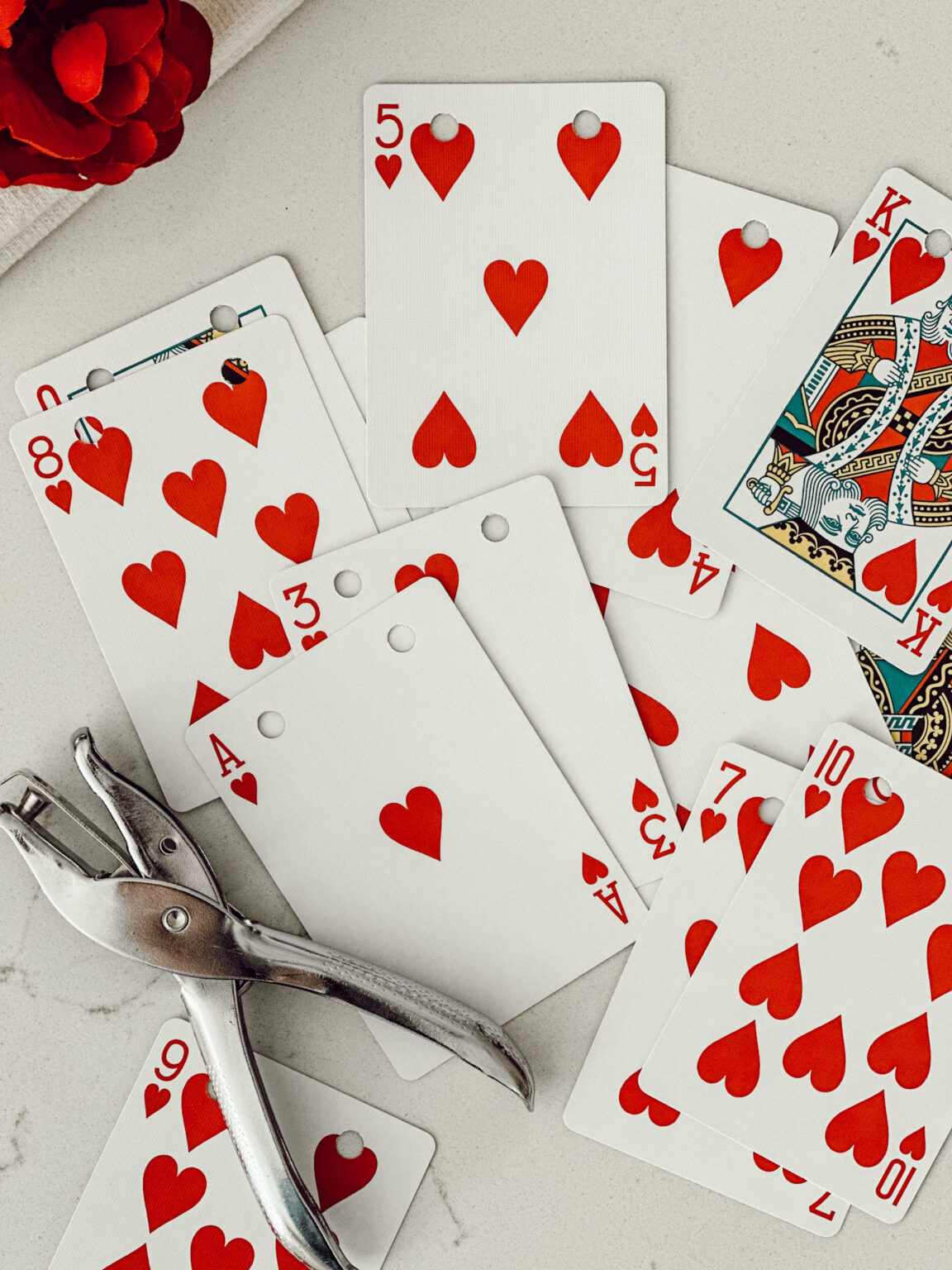 DIY Valentine Heart Playing Card Garland With Ribbon